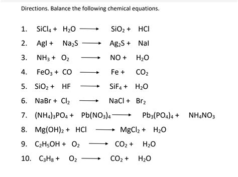 Solved Directions Balance The Following Chemical Equations
