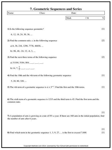 Geometric Sequences And Series Ib Worksheet Pdf Worksheets Library