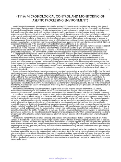 〈1116〉 Microbiological Control And Monitoring Of Aseptic Processing Environments Pdf