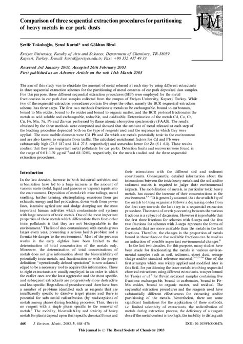 Pdf Comparison Of Three Sequential Extraction Procedures For Partitioning Of Heavy Metals In