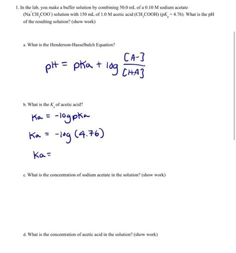 Solved 1 In The Lab You Make A Buffer Solution By