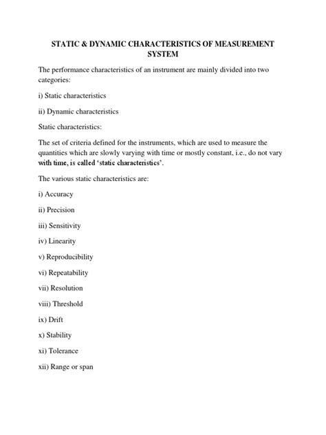 Static Dynamic Characteristics Of Measurement System Pdf Accuracy