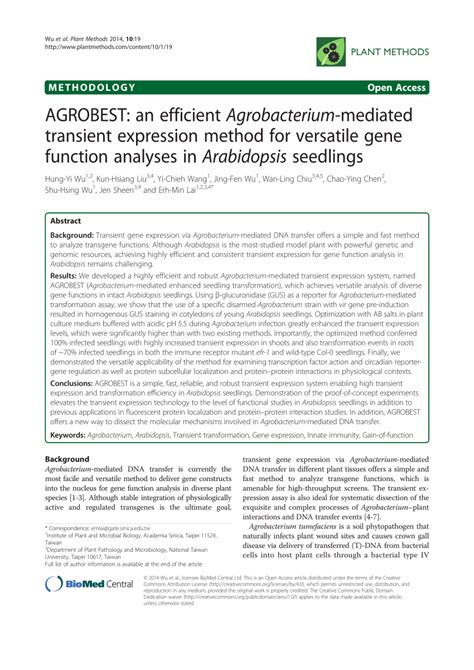 Pdf Agrobest An Efficient Agrobacterium Mediated Transient