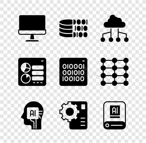 Set Computer Monitor Binary Code Network Cloud Connection Humanoid Robot Neural Network