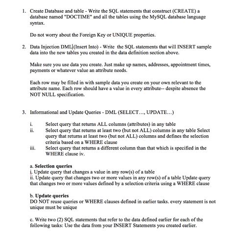 Solved Create Database And Table Write The Sql Statements