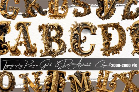 Alphabet Rococo Gold 3d Clipart Graphic By Watercolorarch · Creative