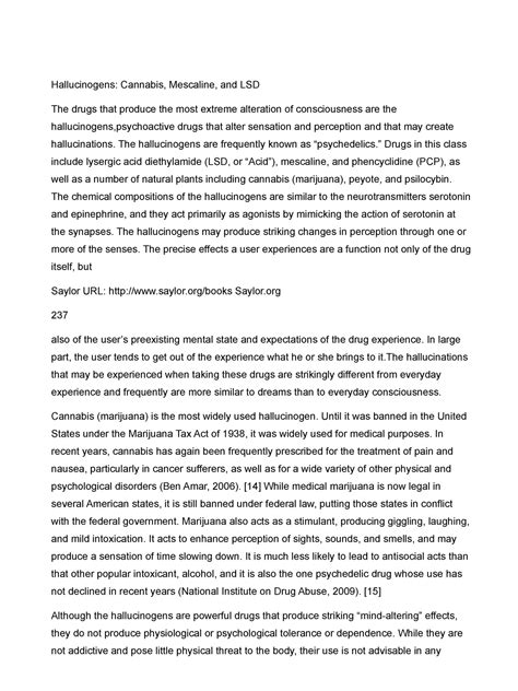 PSYC PSYC Notes Hallucinogens Cannabis Mescaline And LSD The Drugs That Produce The