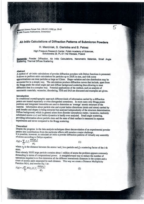 Pdf Ab Initio Calculations Of Diffraction Patterns Of Submicron Powders