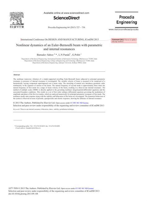 Pdf Nonlinear Dynamics Of An Euler Bernoulli Beam With Parametric … · 2017 1 24 · Principal