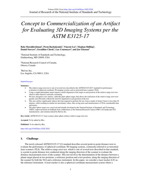 Pdf Concept To Commercialization Of An Artifact For Evaluating Three Dimensional Imaging