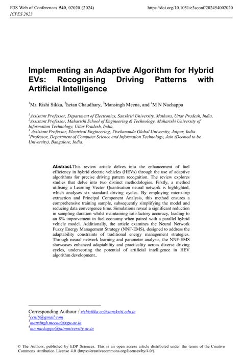 Pdf Implementing An Adaptive Algorithm For Hybrid Evs Recognising Driving Patterns With