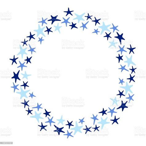 블루 스타 손으로 그린 둥근 프레임 인사말 카드 템플릿 컬렉션 흰색 배경의 벡터 그림입니다 컴퓨터 그래픽에 대한 스톡 벡터 아트 및 기타 이미지 Istock