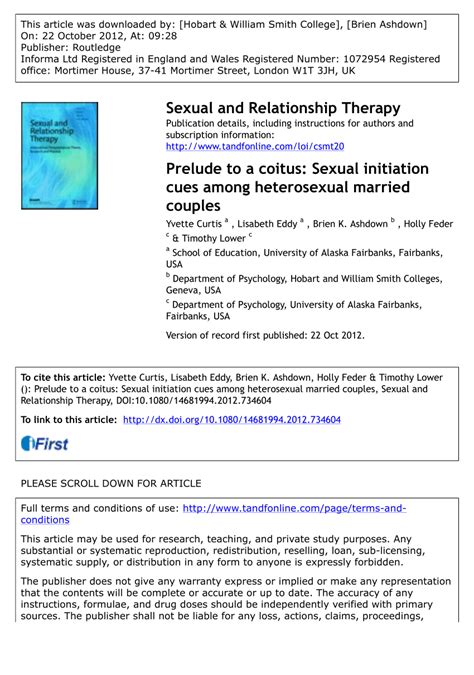 PDF Prelude To A Coitus Sexual Initiation Cues Among Heterosexual Married Couples