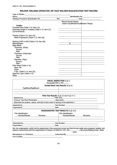 Fillable Form N 4 Welder Welding Operator Or Tack Welder Qualification Test Record Printable