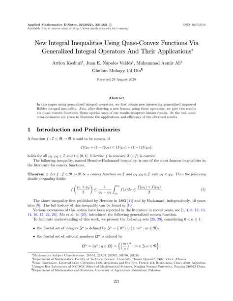 Pdf New Integral Inequalities Using Quasi Convex Functions Via Generalized Integral Operators