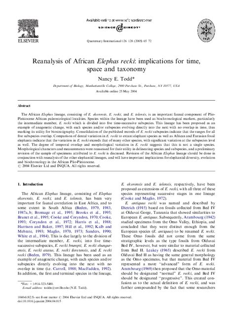 Pdf Reanalysis Of African Elephas Recki Implications For Time Space