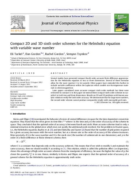 Pdf Compact 2d And 3d Sixth Order Schemes For The Helmholtz Equation With Variable Wave Number