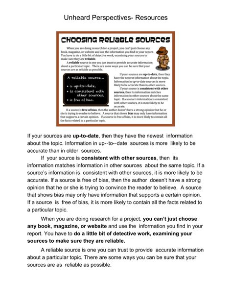 Reliable Sources Worksheet Research Skills