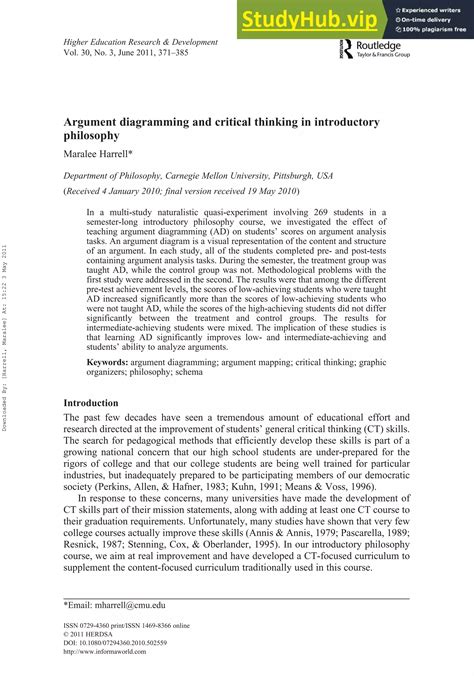 argument diagramming and critical thinking in introductory philosophy pdf