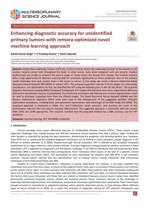 Pdf Enhancing Diagnostic Accuracy For Unidentified Primary Tumors