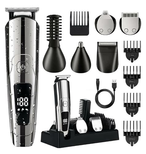 남성용 수염 트리머 전기 헤어 클리퍼 무선 그루밍 6 In 1 키트 및 콧수염 코털 포일 블레이드 포함 방수 티몬
