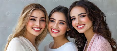 Three Beautiful Women Smiling And Posing For The Camera 67056135 Stock