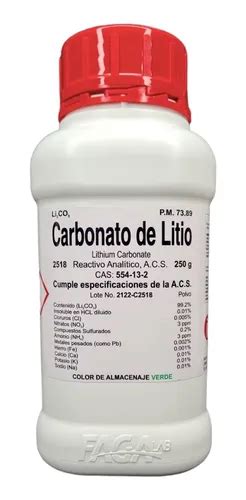 Carbonato De Litio R A De 250g Fagalab Envío Gratis