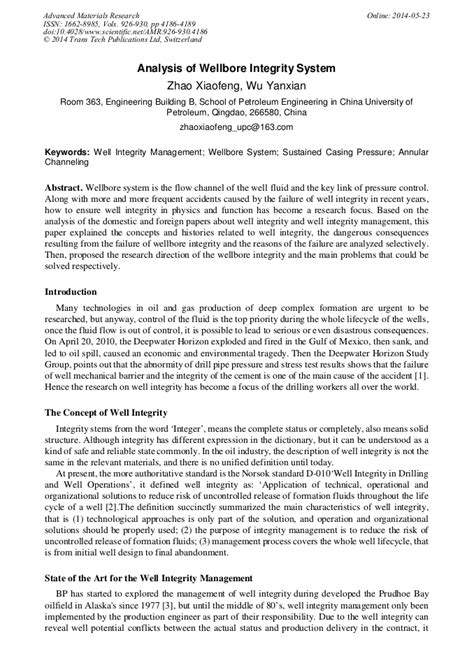 Analysis Of Wellbore Integrity System Scientificnet