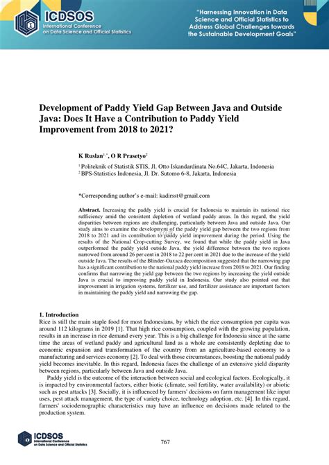 Pdf Development Of Paddy Yield Gap Between Java And Outside Java