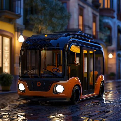 Premium Photo A Small Electric Bus Is Driving Down The Street