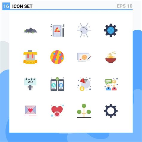 Group Of 16 Modern Flat Colors Set For Education World Billiards Internet Science Editable Pack