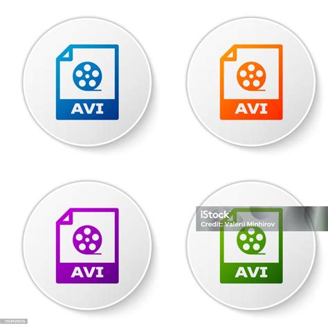 彩色 Avi 檔文檔圖示下載在白色背景上隔離的 Avi 按鈕圖示avi 檔符號在圓形按鈕中設置圖示向量插圖向量圖形及更多互聯網圖片 Istock