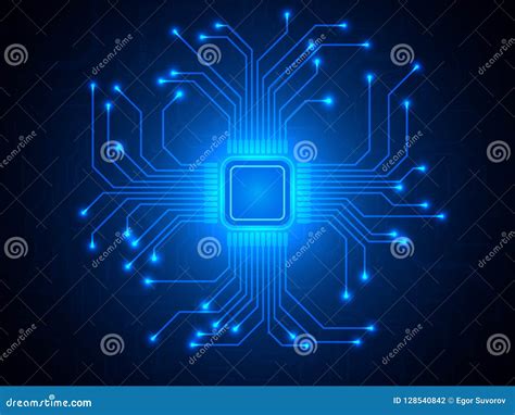cpu chip on blue background microprocessor with bright connections abstract light