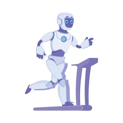 Robot Run Treadmill As Smart Android Assistant Machine Illustration