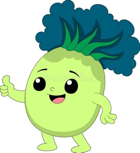 Happy Green Cartoon Vegetable Character With Blue Leafy Hair Giving
