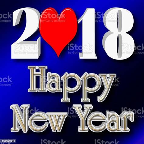 재고 일러스트 레이 션골든 해피 뉴가 어 화이트 2018 심장 모양 3d 그림 블루 그라데이션 배경 0명에 대한 스톡 사진 및 기타 이미지 Istock