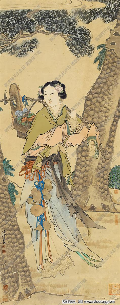 任熊国画 麻姑献寿 2 高清大图下载 名画油画网