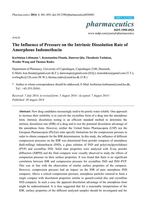 Pdf The Influence Of Pressure On The Intrinsic Dissolution Rate Of