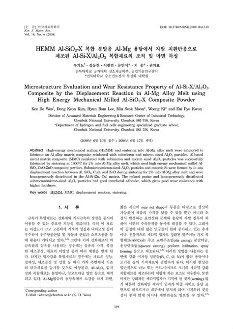 Hemm Al Sio2 X 복합 분말을 Al Mg 용탕에서 자발 치환반응으로 제조된 Al Si Xal2o3 복합재료의 조직 및