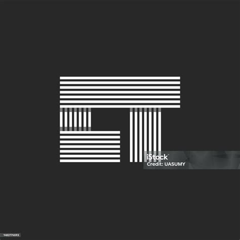 편지 이니셜 Ct 또는 Tc 로고 모형 모노그램 두 글자 T와 C 창의적인 흑백 많은 얇은 오프셋 평행선 정체성 기호 타이포