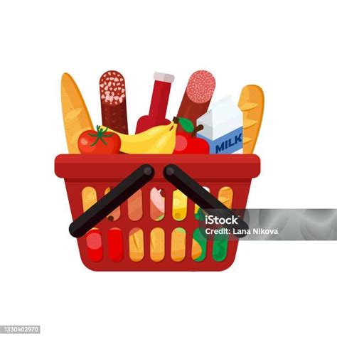 플라스틱 빨간 바구니 슈퍼마켓 및 저장 용기 흰색 배경에 격리 된 벡터 식료품 바구니 사실적인 그림 가방에 대한 스톡 벡터 아트 및 기타 이미지 Istock