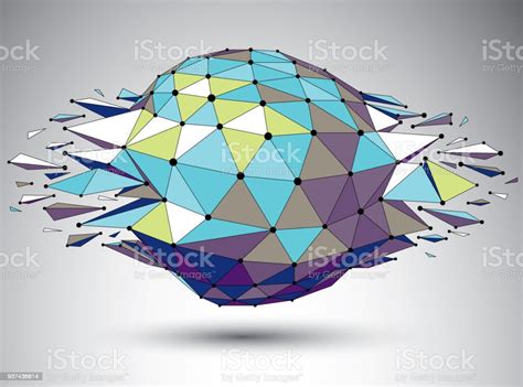 벡터 차원 화려한 와이어 프레임 개체 굴절 및 잔해 철거 모양 3d 메쉬 디지털 기술 요소 조각으로 깨진입니다 3차원 형태에 대한 스톡 벡터 아트 및 기타 이미지 Istock