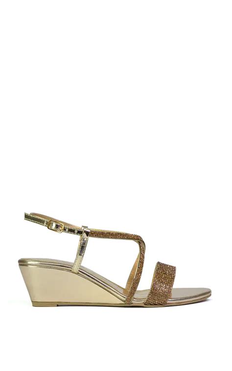 Ocean Sparkly Ankle Strap Wedges In Gold Xy London Silkfred Us