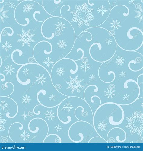 Seamless Pattern With Swirl And Snowflakes On A Blue Background Stock Vector Illustration Of