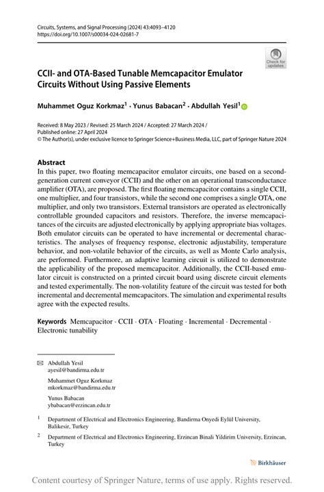 Ccii And Ota Based Tunable Memcapacitor Emulator Circuits Without