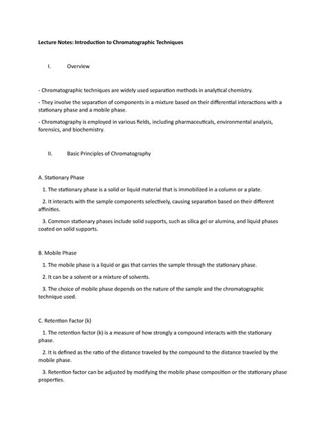 Lecture Notes Introduction To Chromatographic Techniques Overview