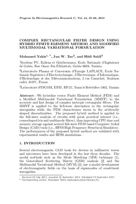 Pdf Complex Rectangular Filter Design Using Hybrid Finite Element Method And Modified