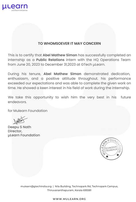 Abel Mathew Simon On Linkedin Internship Publicrelations Growth