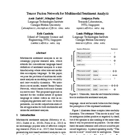 Tensor Fusion Network For Multimodal Sentiment Analysis Acl Anthology