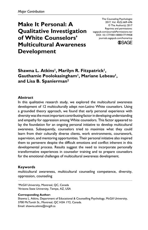 Pdf Make It Personal A Qualitative Investigation Of White Counselors Multicultural Awareness